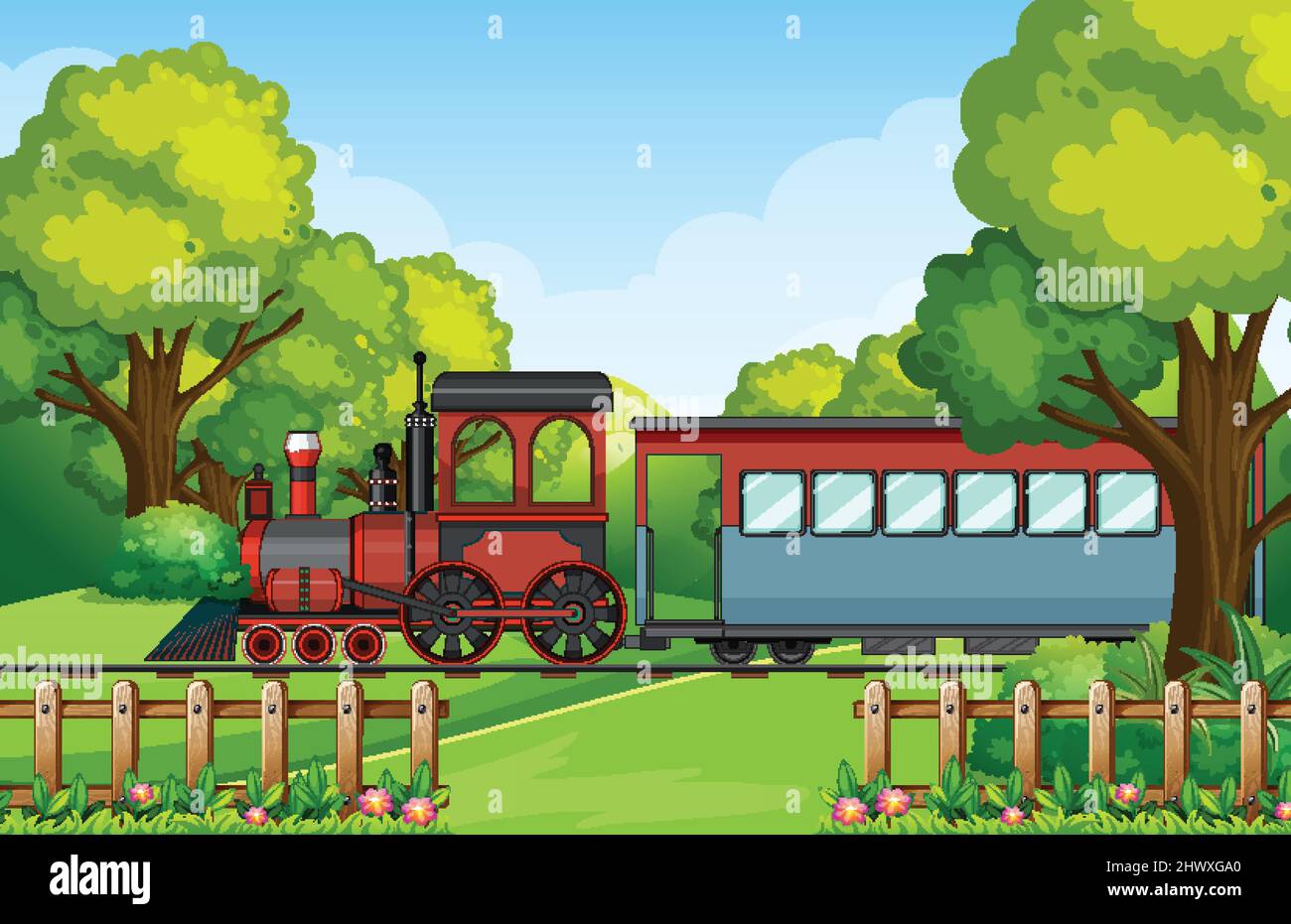 Train with natural scene illustration Stock Vector Image & Art - Alamy