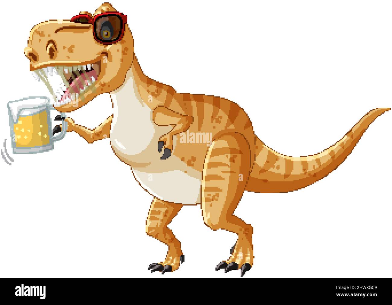 Tyrannosaurus rex holding beer glass in cartoon style illustration ...