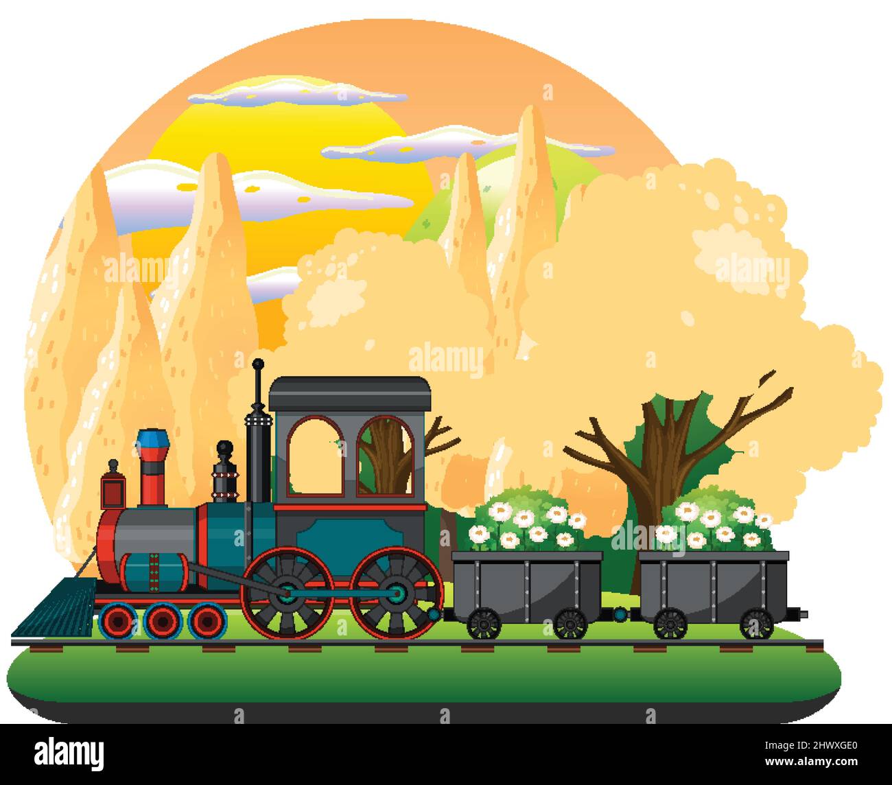 Train with natural scene illustration Stock Vector Image & Art - Alamy
