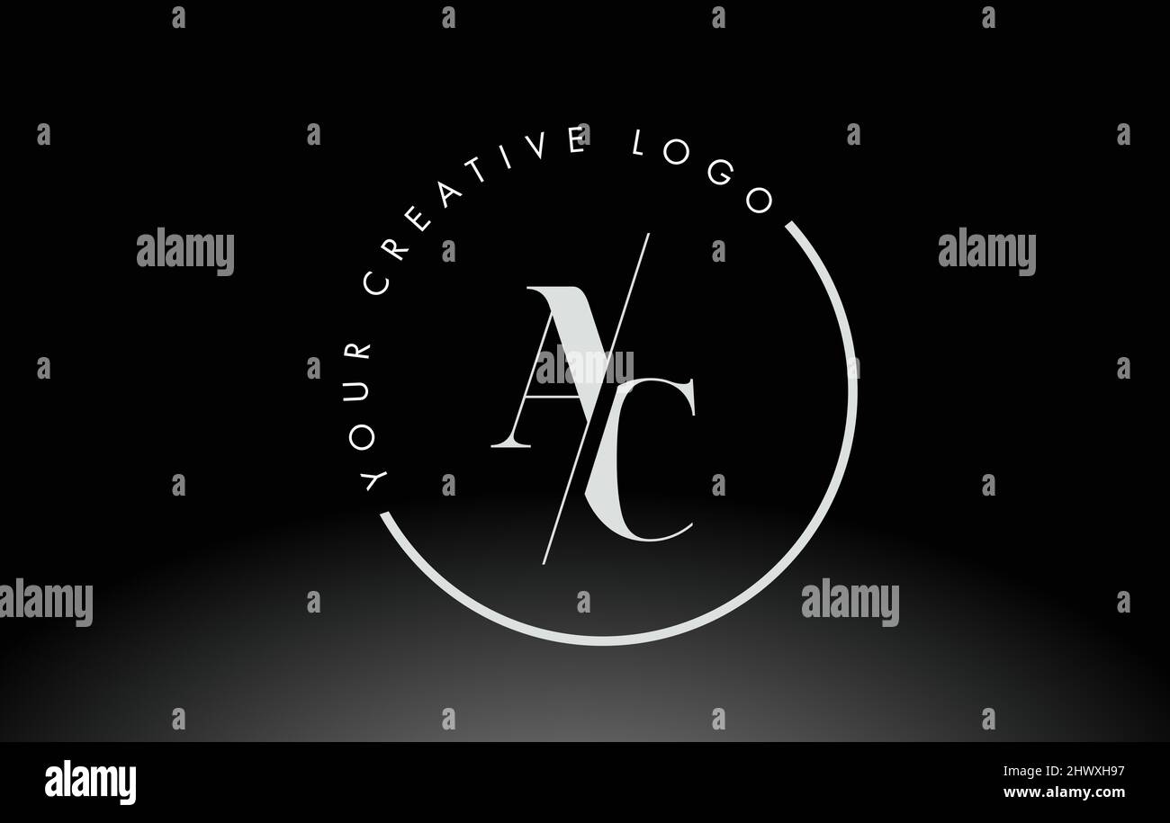 White AC Letter Logo Design with Creative Intersected and Cutted Serif ...