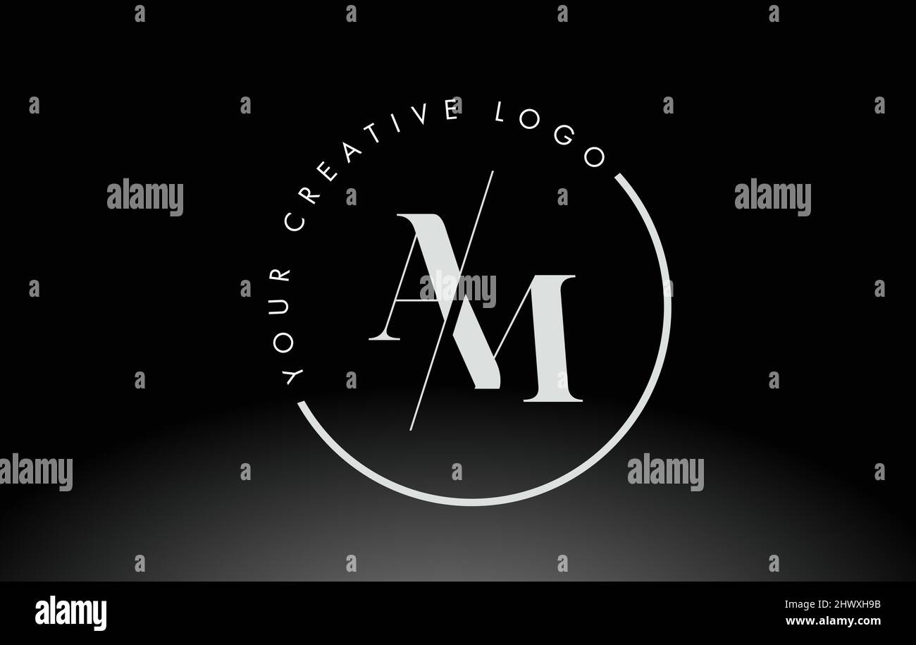 White AM Letter Logo Design with Creative Intersected and Cutted Serif ...