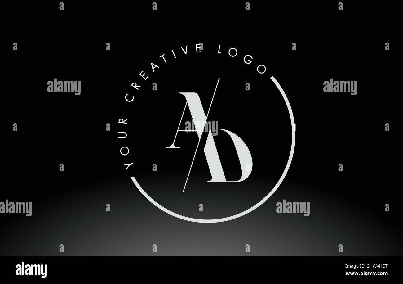 White AD Letter Logo Design with Creative Intersected and Cutted Serif ...