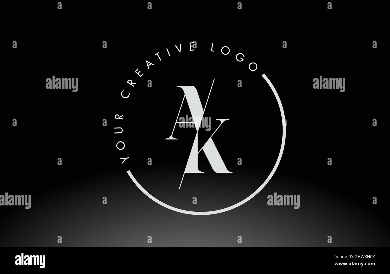 White AK Letter Logo Design with Creative Intersected and Cutted Serif ...