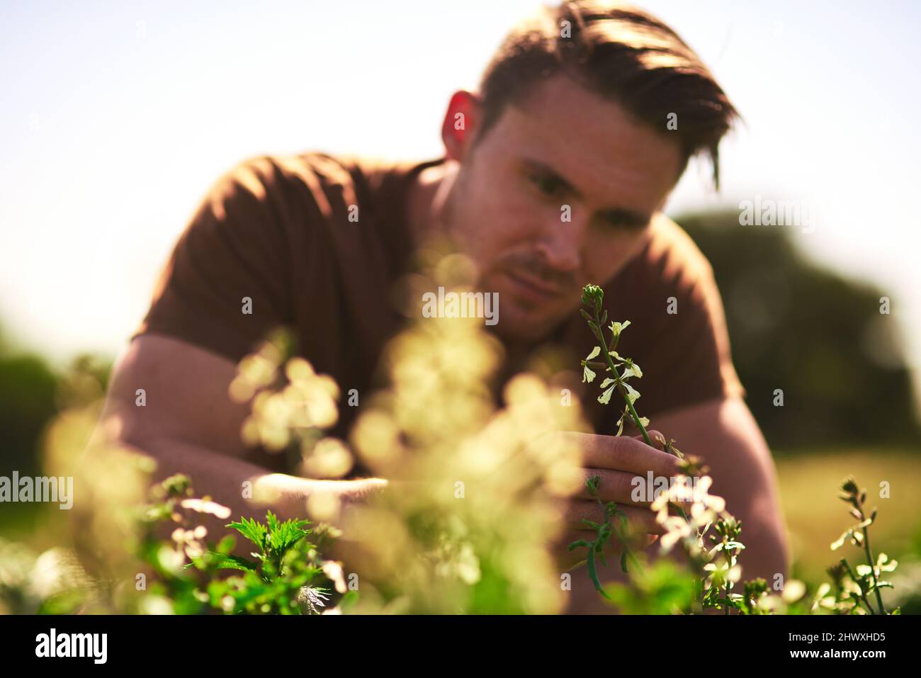 We all start out small in life. Cropped shot of a young farmer looking ...