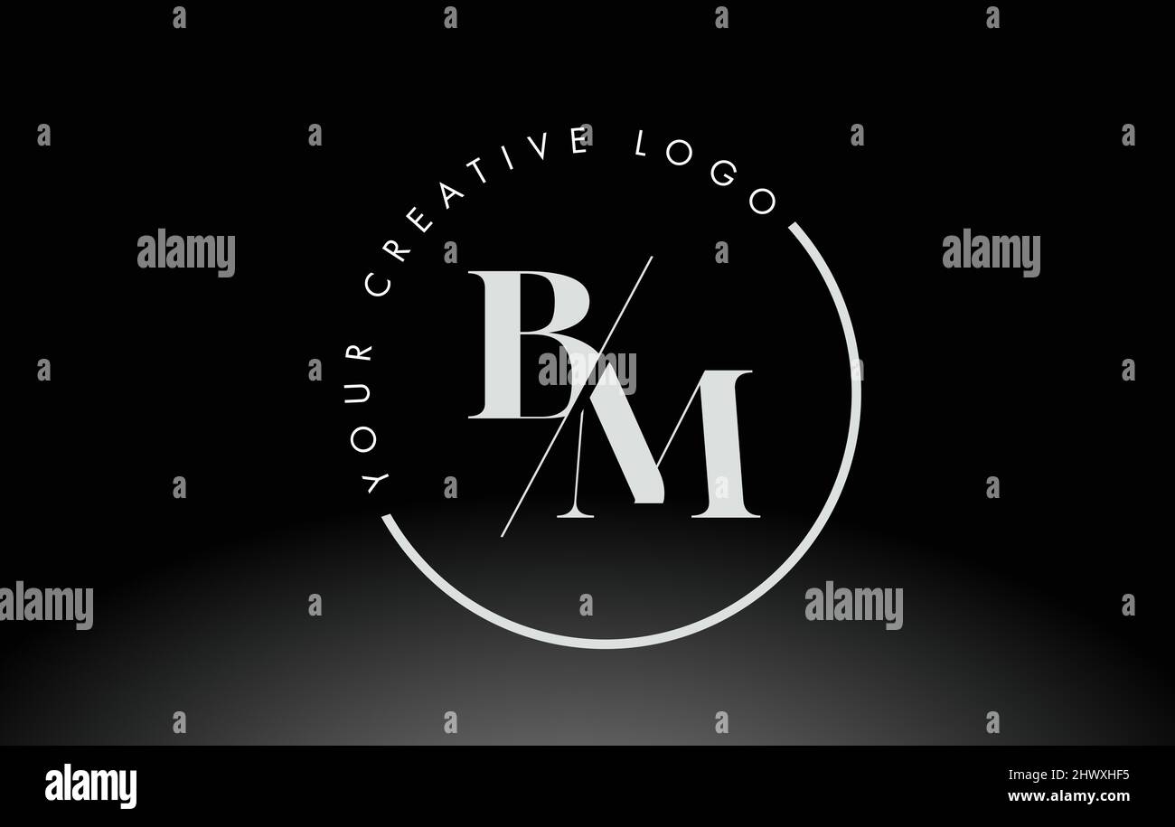 White BM Letter Logo Design with Creative Intersected and Cutted Serif ...