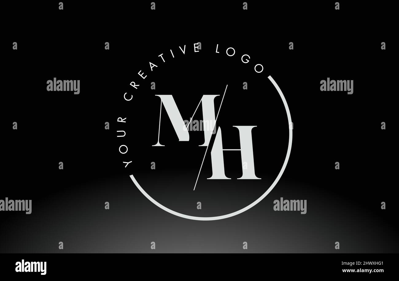 White MH Letter Logo Design with Creative Intersected and Cutted Serif ...