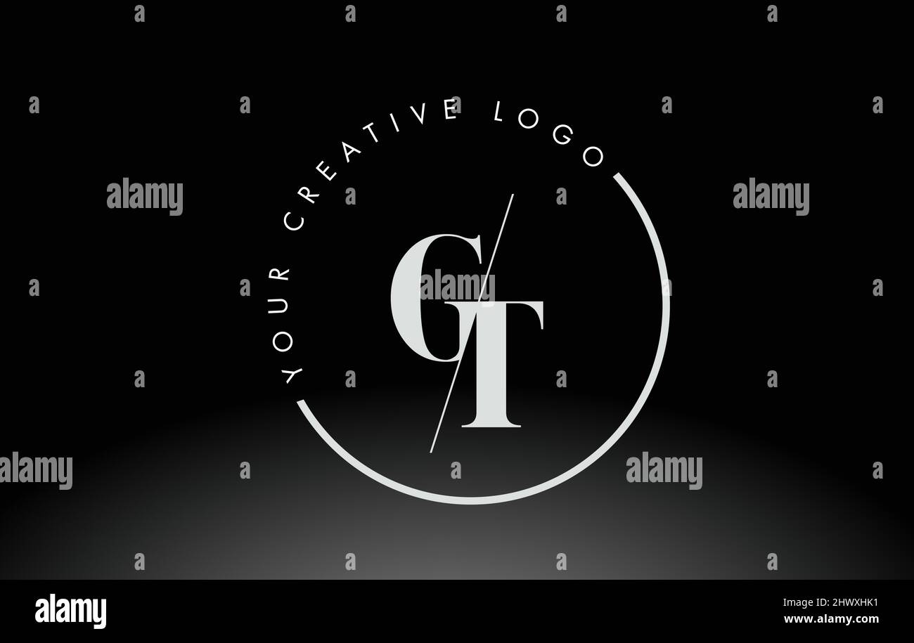 White GT Letter Logo Design with Creative Intersected and Cutted Serif ...
