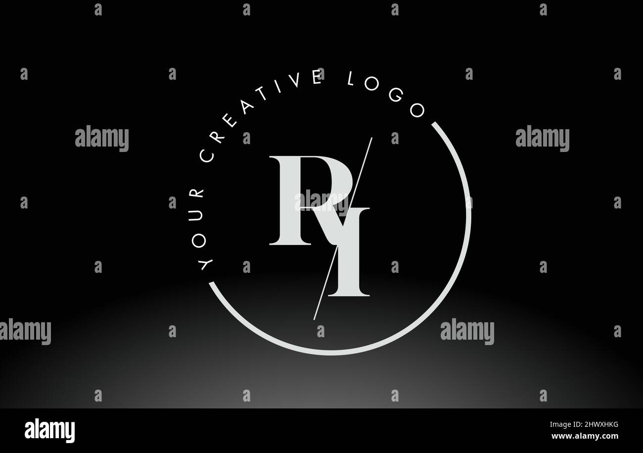 White RI Letter Logo Design with Creative Intersected and Cutted Serif ...