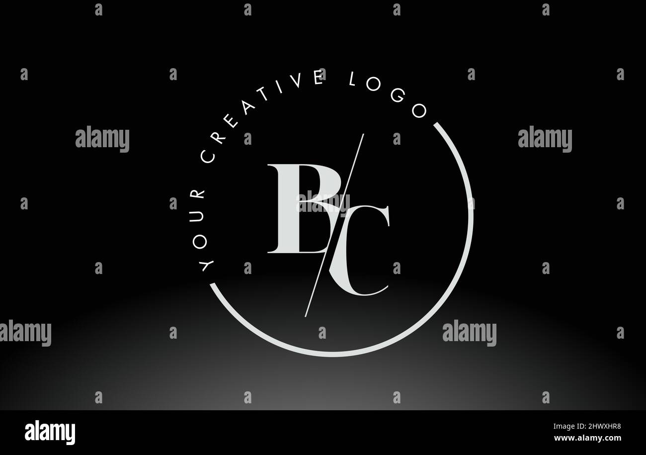 White BC Letter Logo Design with Creative Intersected and Cutted Serif ...