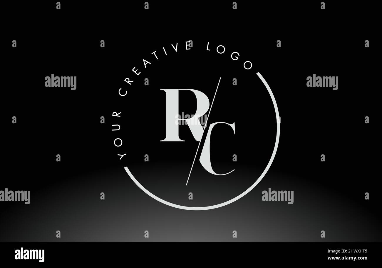 White RC Letter Logo Design with Creative Intersected and Cutted Serif ...