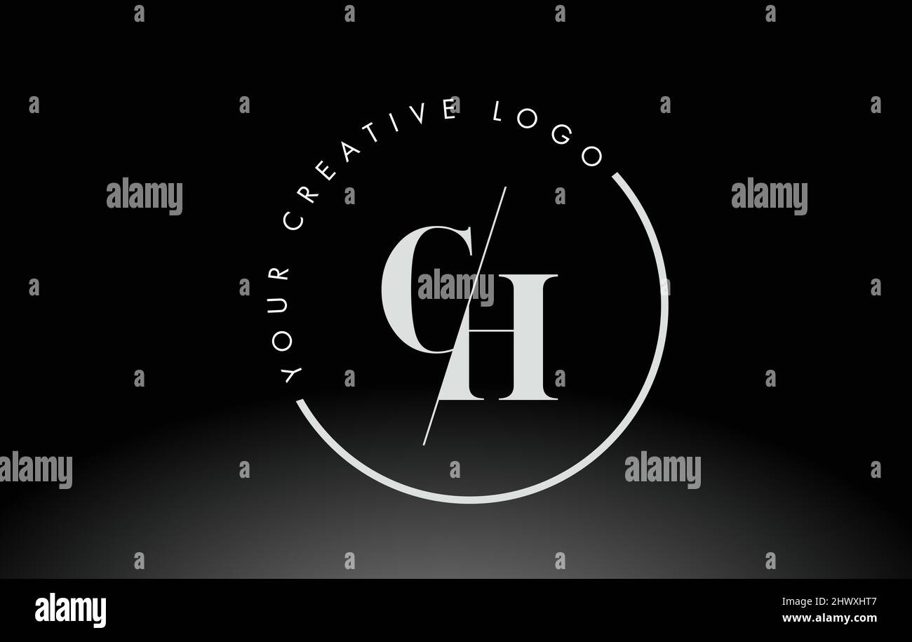White CH Letter Logo Design with Creative Intersected and Cutted Serif ...