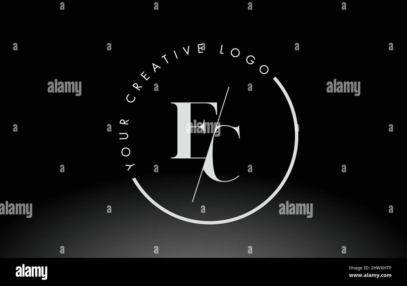 White EC Letter Logo Design with Creative Intersected and Cutted Serif ...