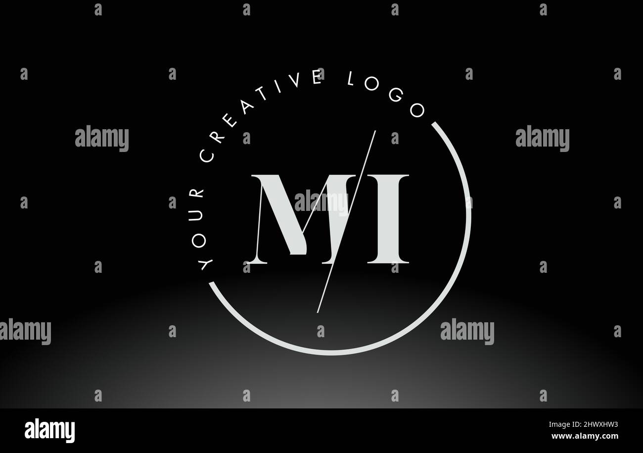 White MI Letter Logo Design with Creative Intersected and Cutted Serif ...