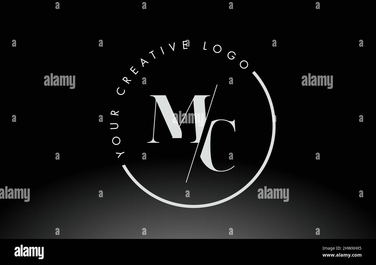 White MC Letter Logo Design with Creative Intersected and Cutted Serif ...