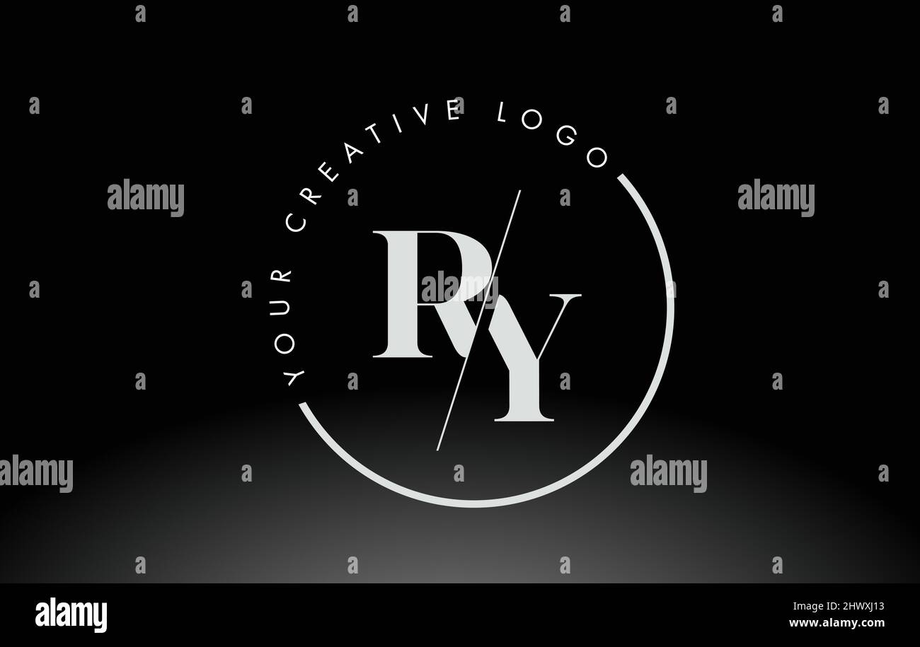 White RY Letter Logo Design with Creative Intersected and Cutted Serif ...