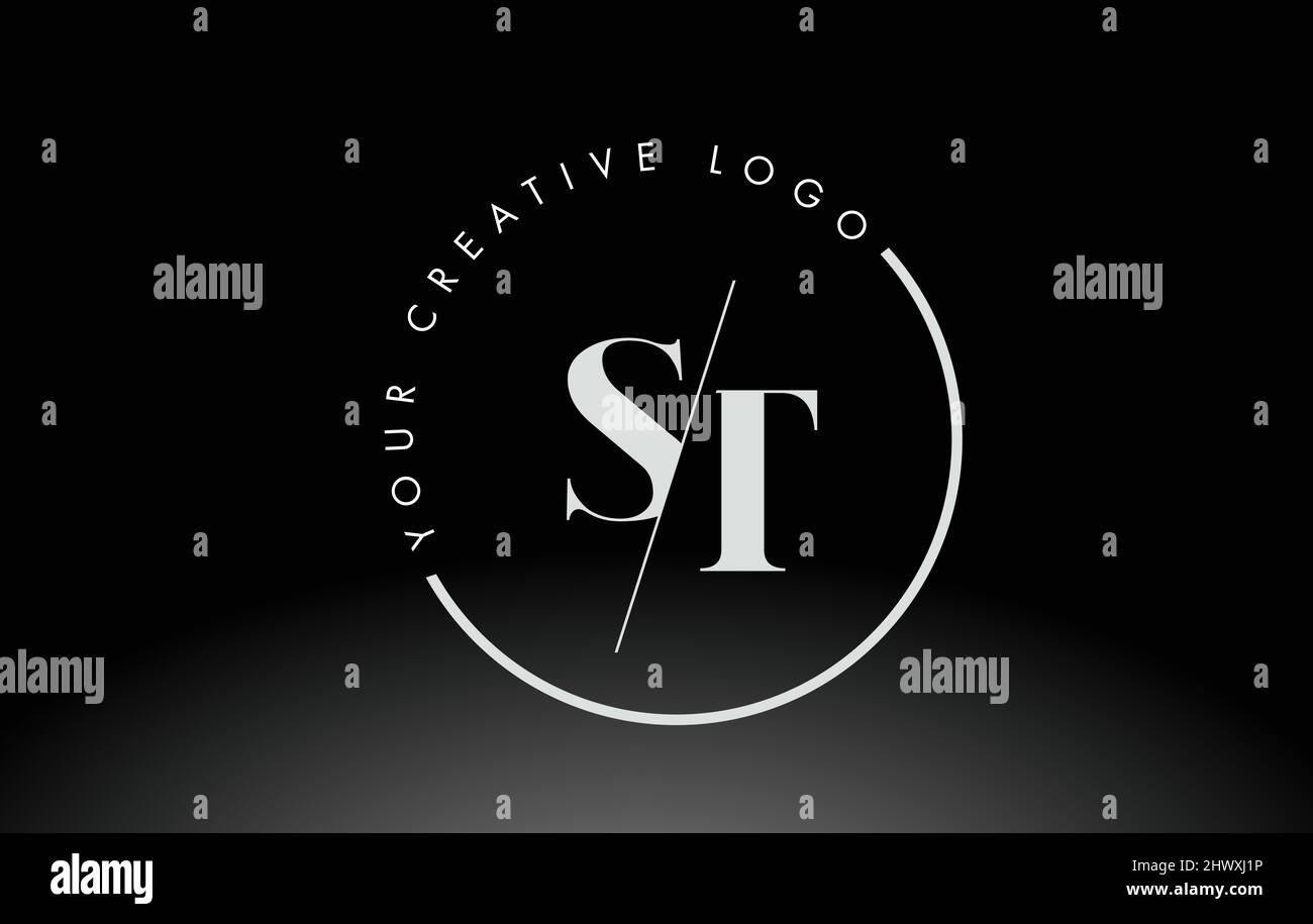 White ST Letter Logo Design with Creative Intersected and Cutted Serif ...