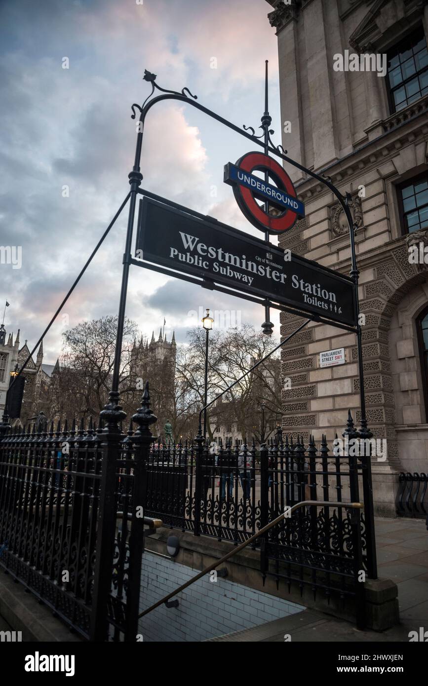 Entrance to the Westminster Underground Station, London, England, UK ...