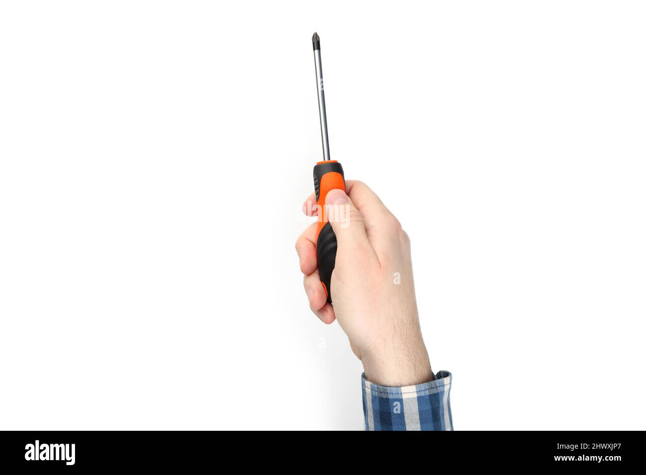 Male hand holds screwdriver, isolated on white background Stock Photo ...