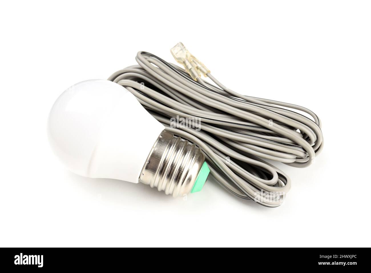 Wire and bulb isolated on white background Stock Photo - Alamy