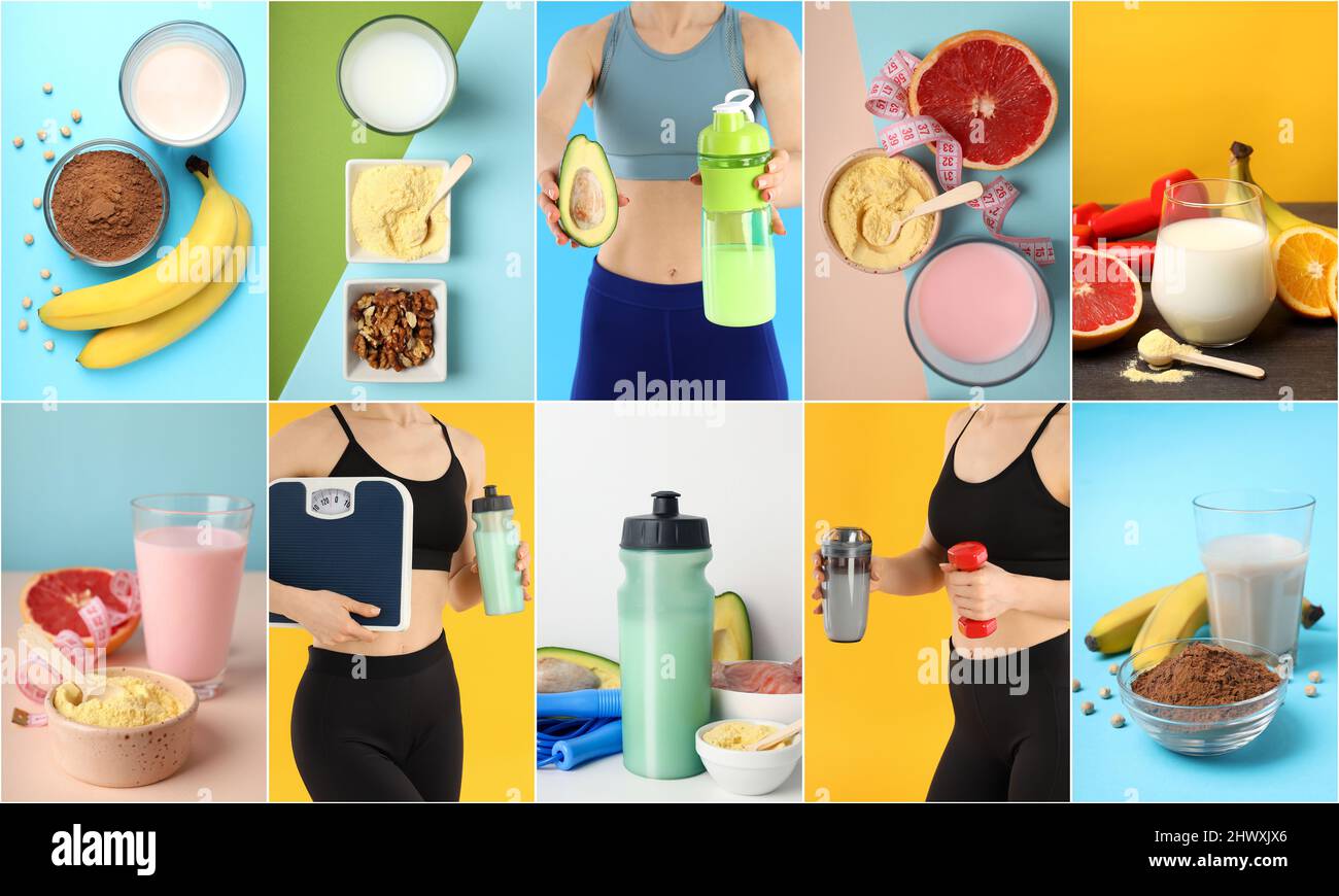 Photo collage of different Sports nutrition compositions Stock Photo ...