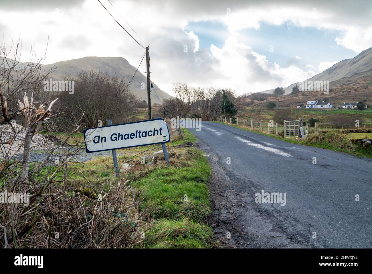 An Ghaeltacht road sign explaining that here starts an area where the ...
