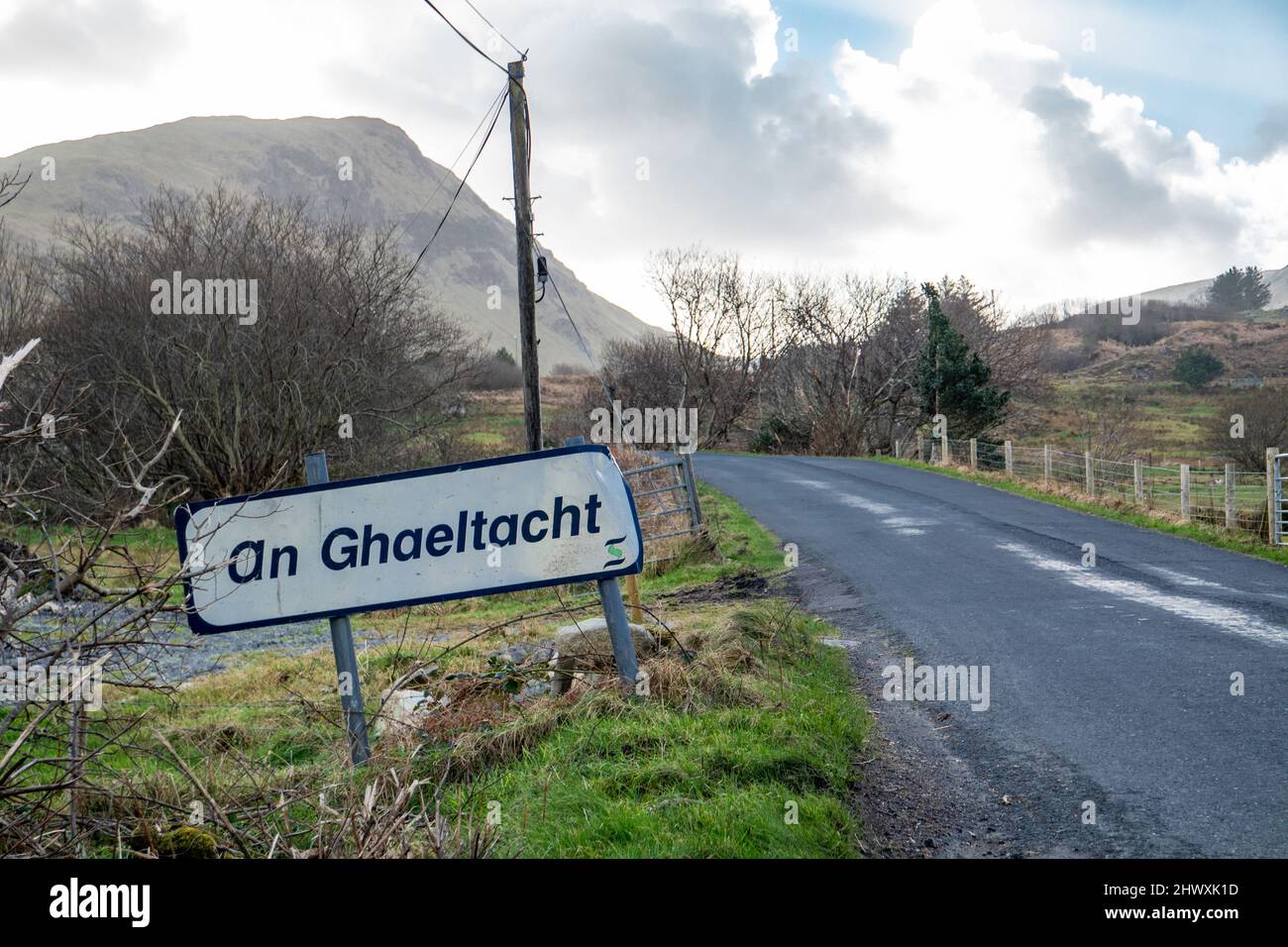 An Ghaeltacht road sign explaining that here starts an area where the ...