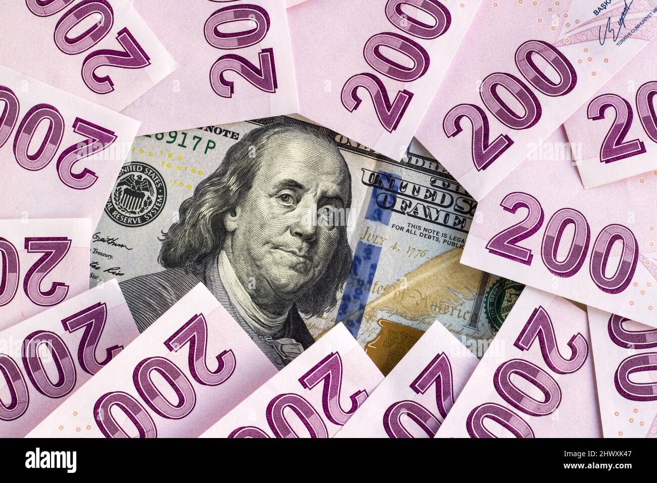 Two Hundred Turkish Banknotes are designed around one hundred US ...