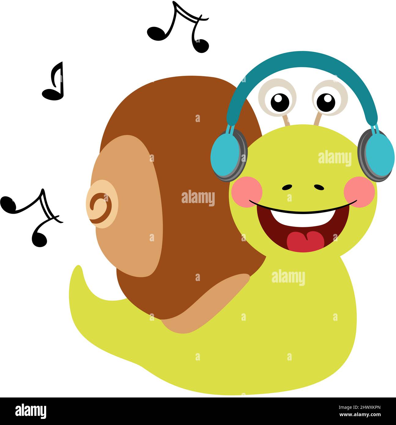 Funny snail listening music with headphones Stock Photo - Alamy