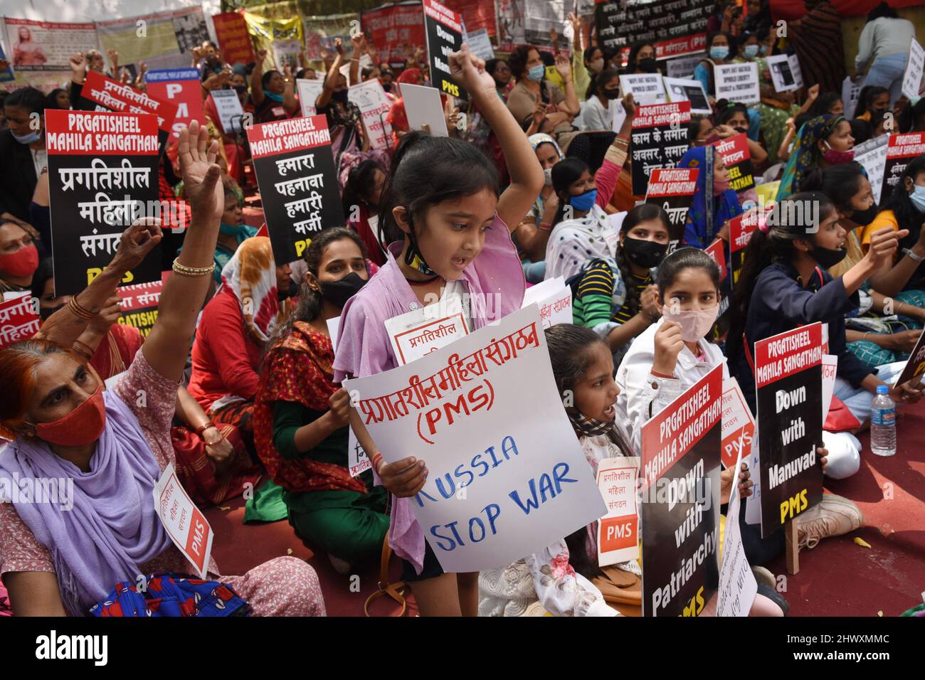 New Delhi, India. 8th Mar, 2022. Women during the rally to demand ...