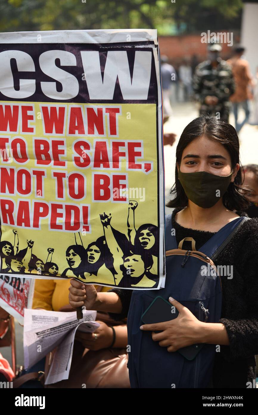 New Delhi, India. 8th Mar, 2022. Women during the rally to demand ...