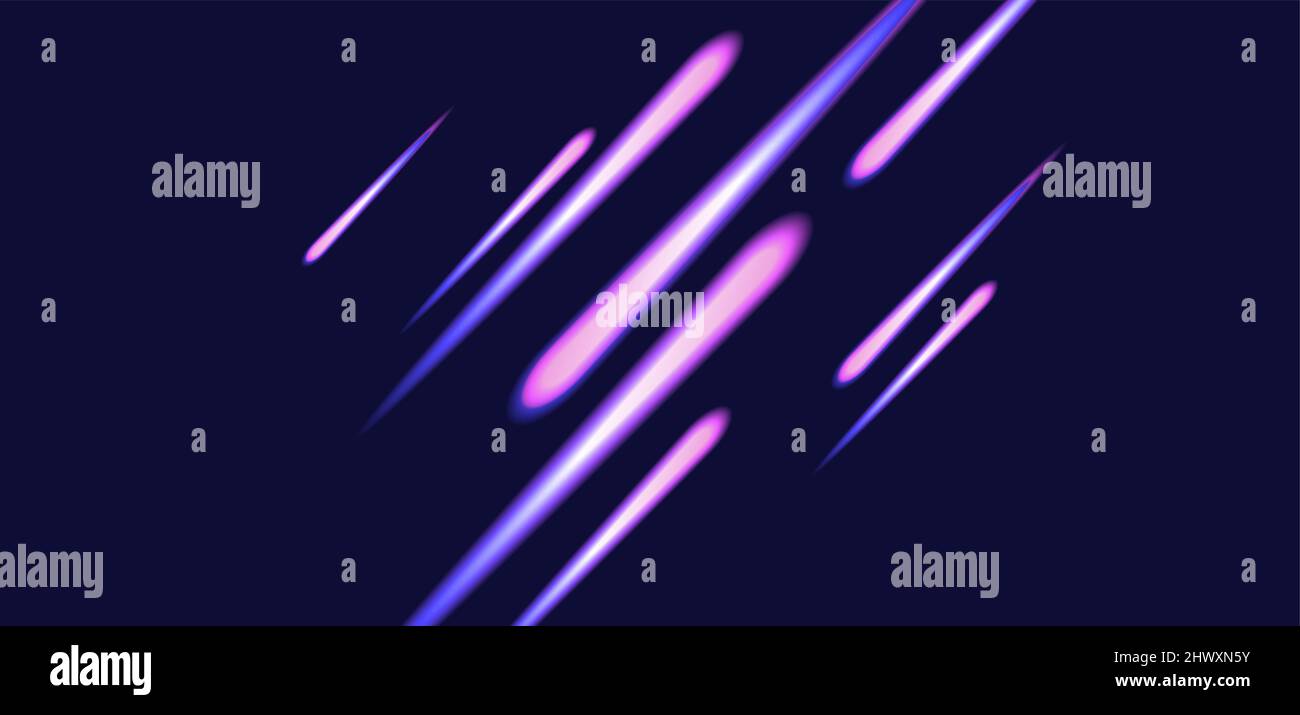 abstract vector background with shiny lights from comets, dark space ...