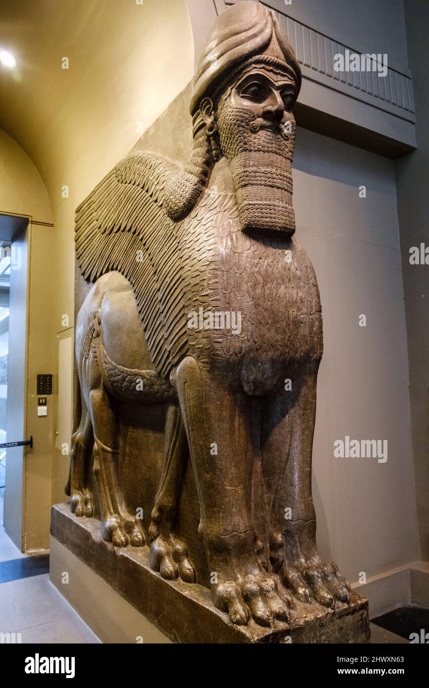 winged human-headed lion, Assyrian, 865-860 BC, from Nimrud north west ...
