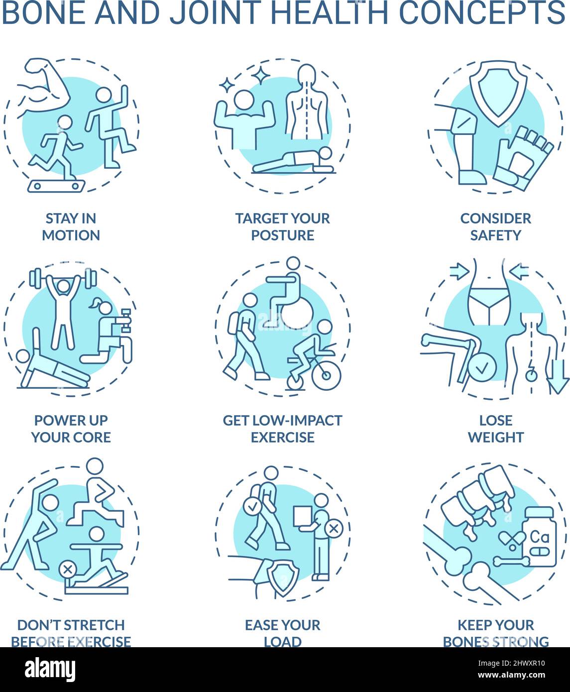Bone and joint health turquoise concept icons set Stock Vector Image ...
