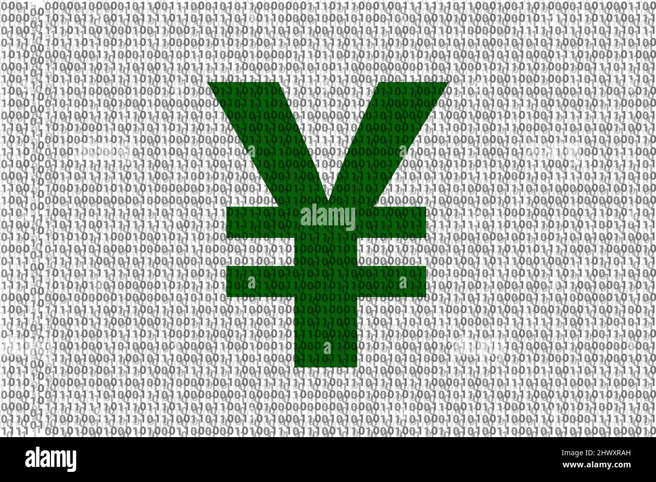 Yen yuan currency symbol in binary code consisting of 0 and 1 ...