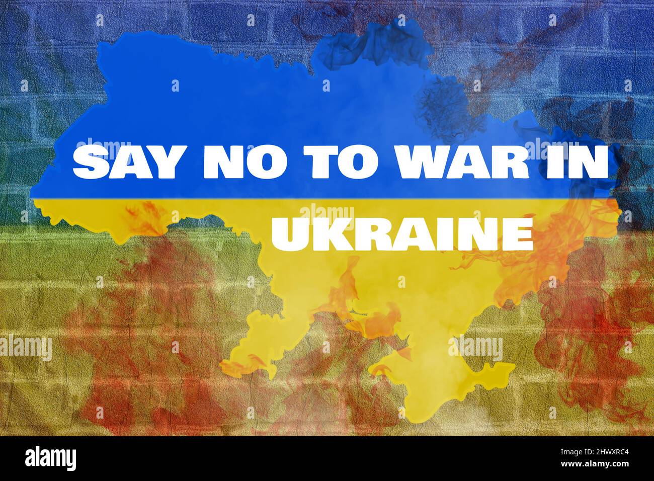 Say no to war in Ukraine.Map of Ukraine on fire because of the war. The ...