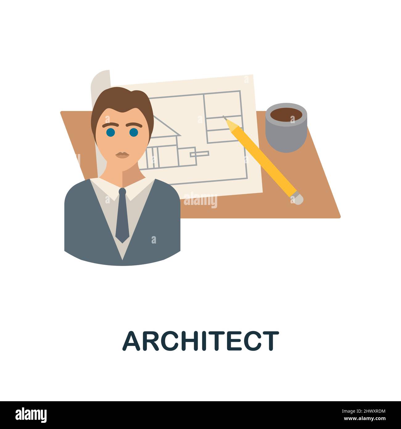 Architect flat icon. Colored element sign from creative professions ...
