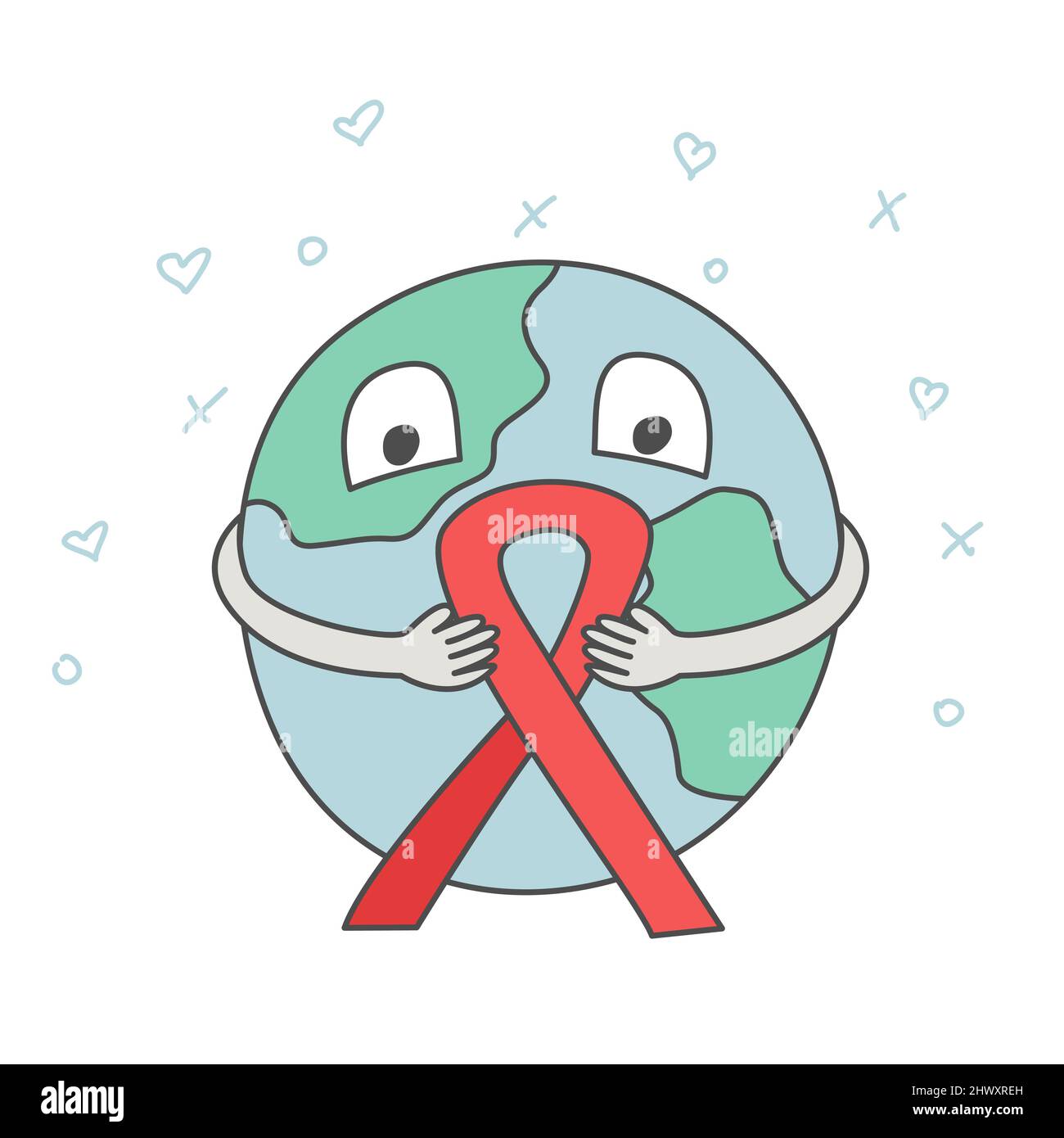 AIDS Day. Vector illustration of planet earth with red ribbon. World ...