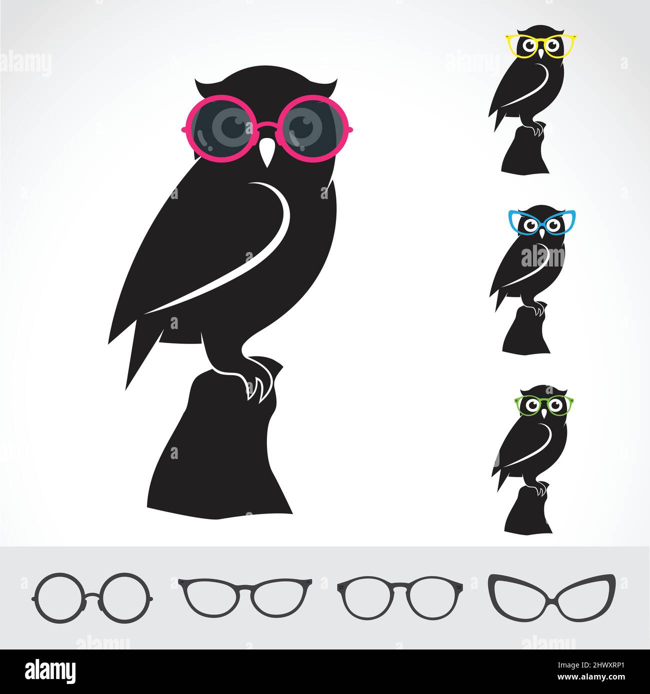Vector images of owl and glasses on white background. Easy editable ...