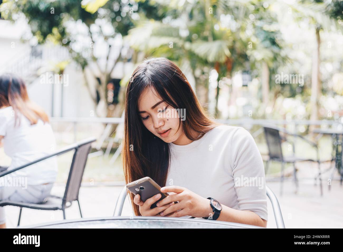 Business asian women use cellphone sitiing in coffee shop, Beautiful ...