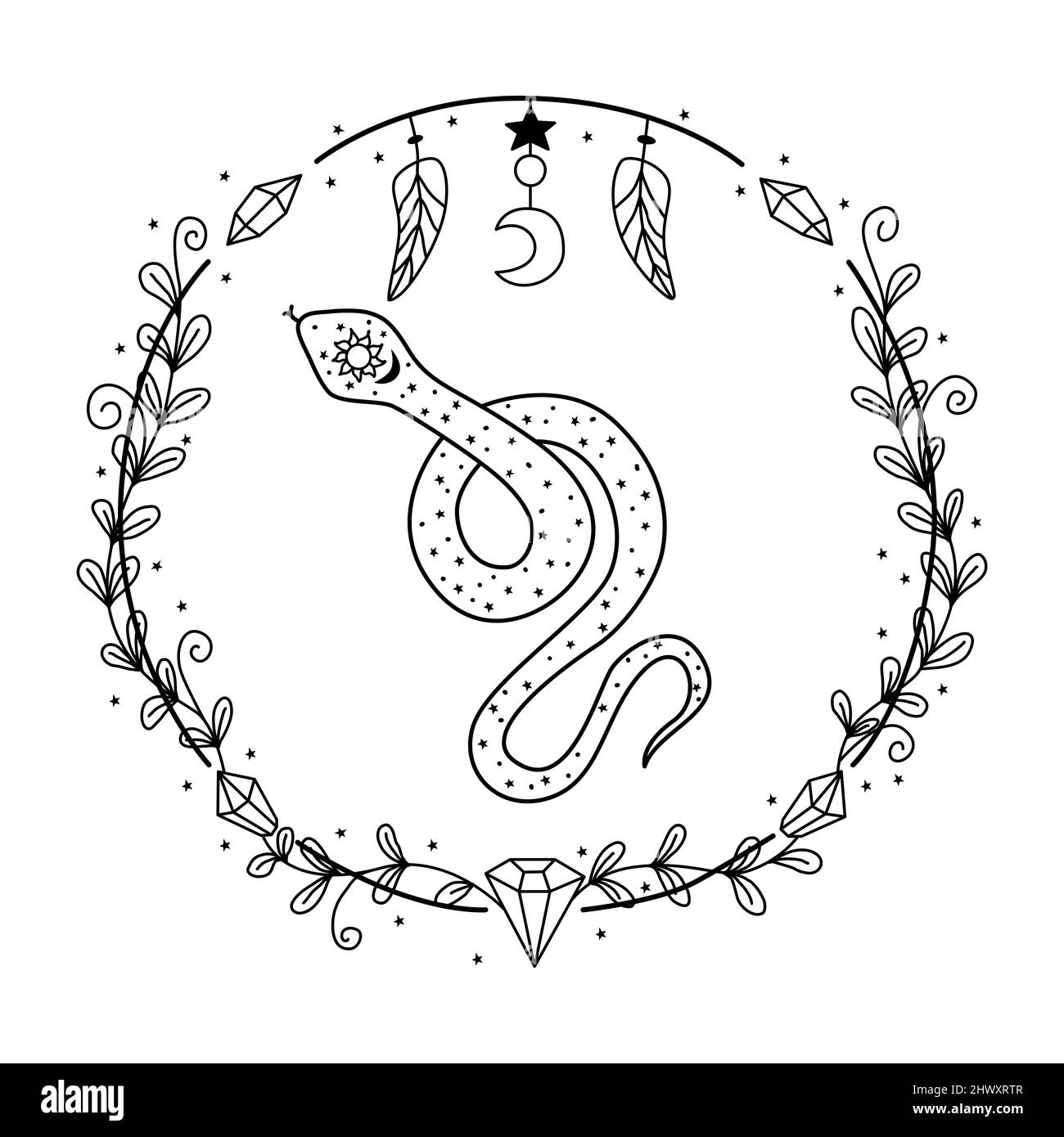 Vector hand drawn snake illustration. The snake is a symbol of witches ...