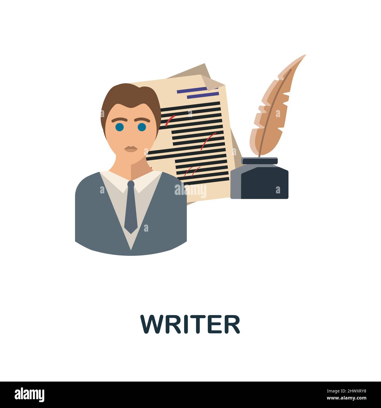 Writer flat icon. Colored element sign from creative professions ...