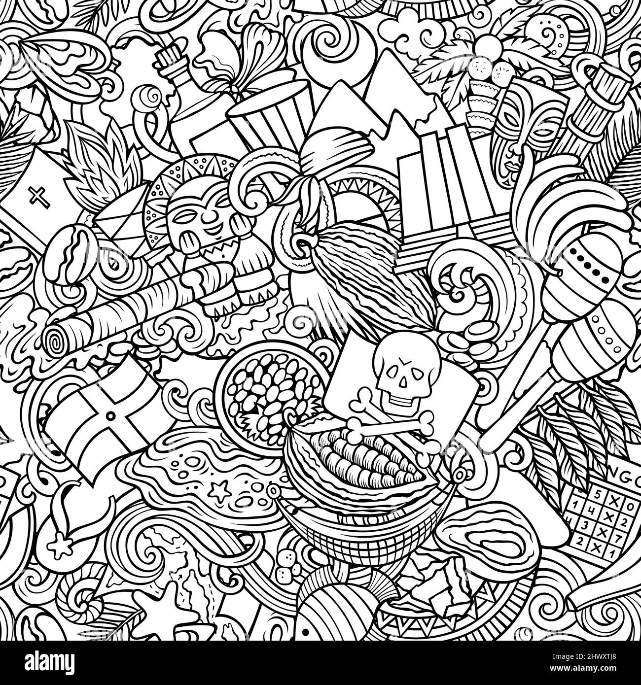 Cartoon doodles Dominican Republic seamless pattern. Backdrop with ...
