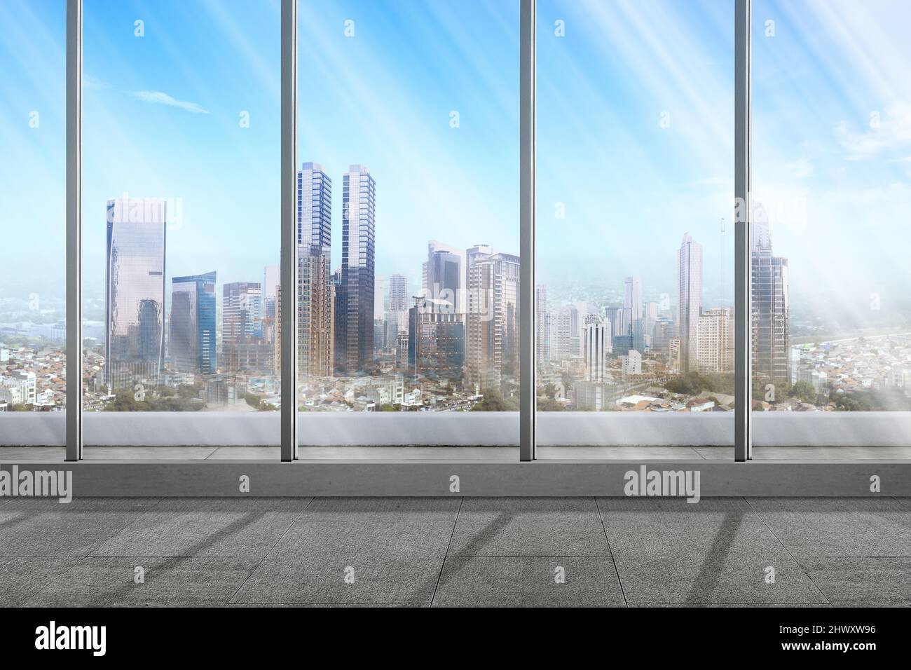 Office building with window glass and view of modern cityscapes ...