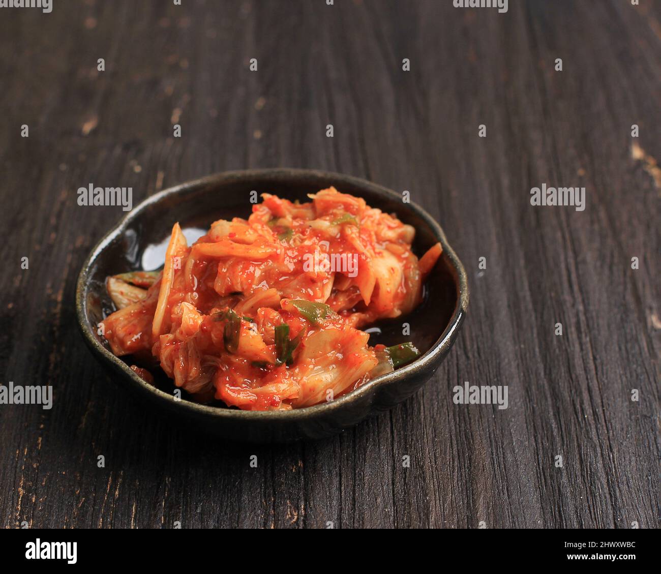 Korean Cabbage Kimchi on Small Dish, Copy Space Stock Photo - Alamy