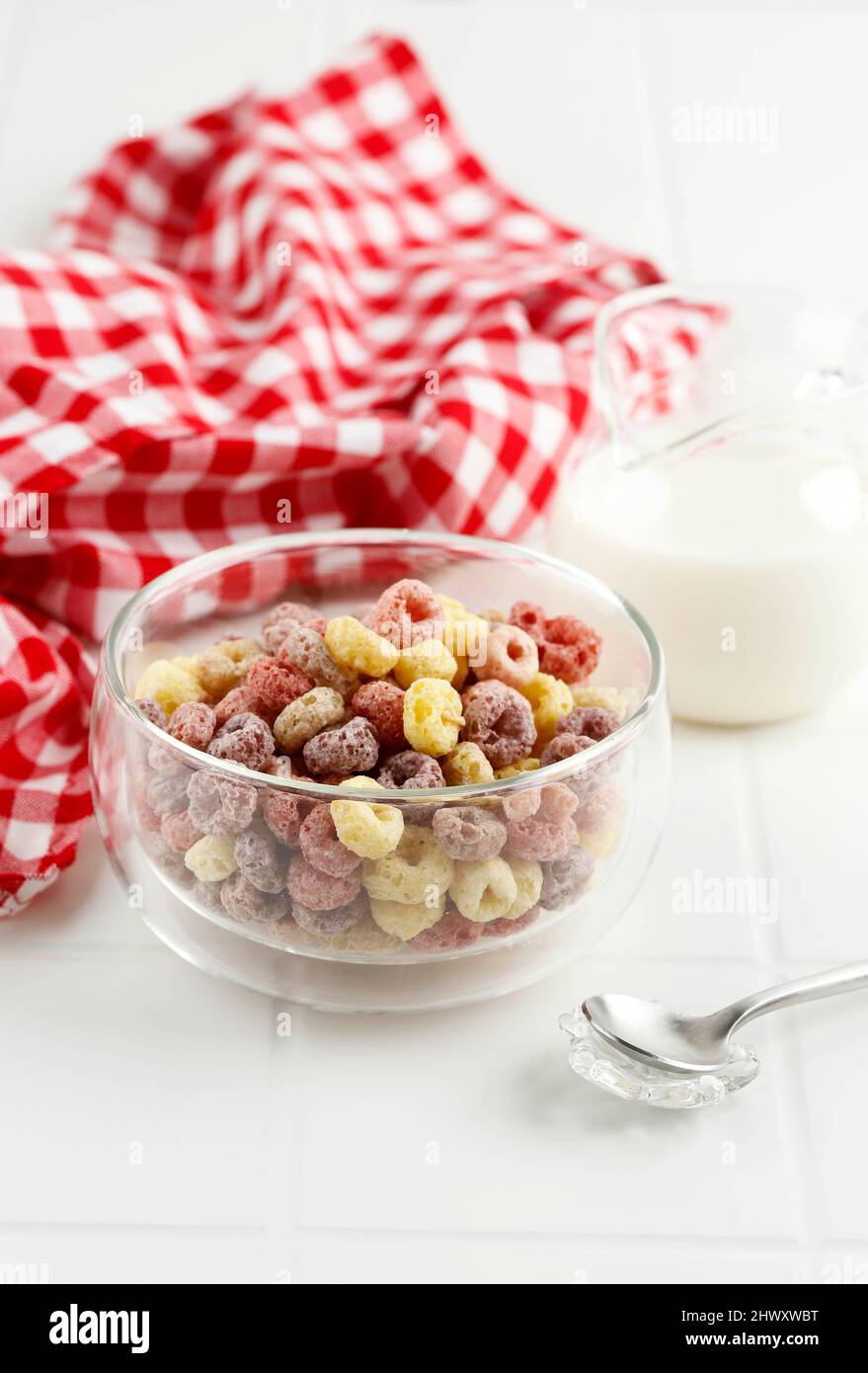 A Bowl Cereal Froot Loops with Milk for Breakfast, Selected Focus Stock ...