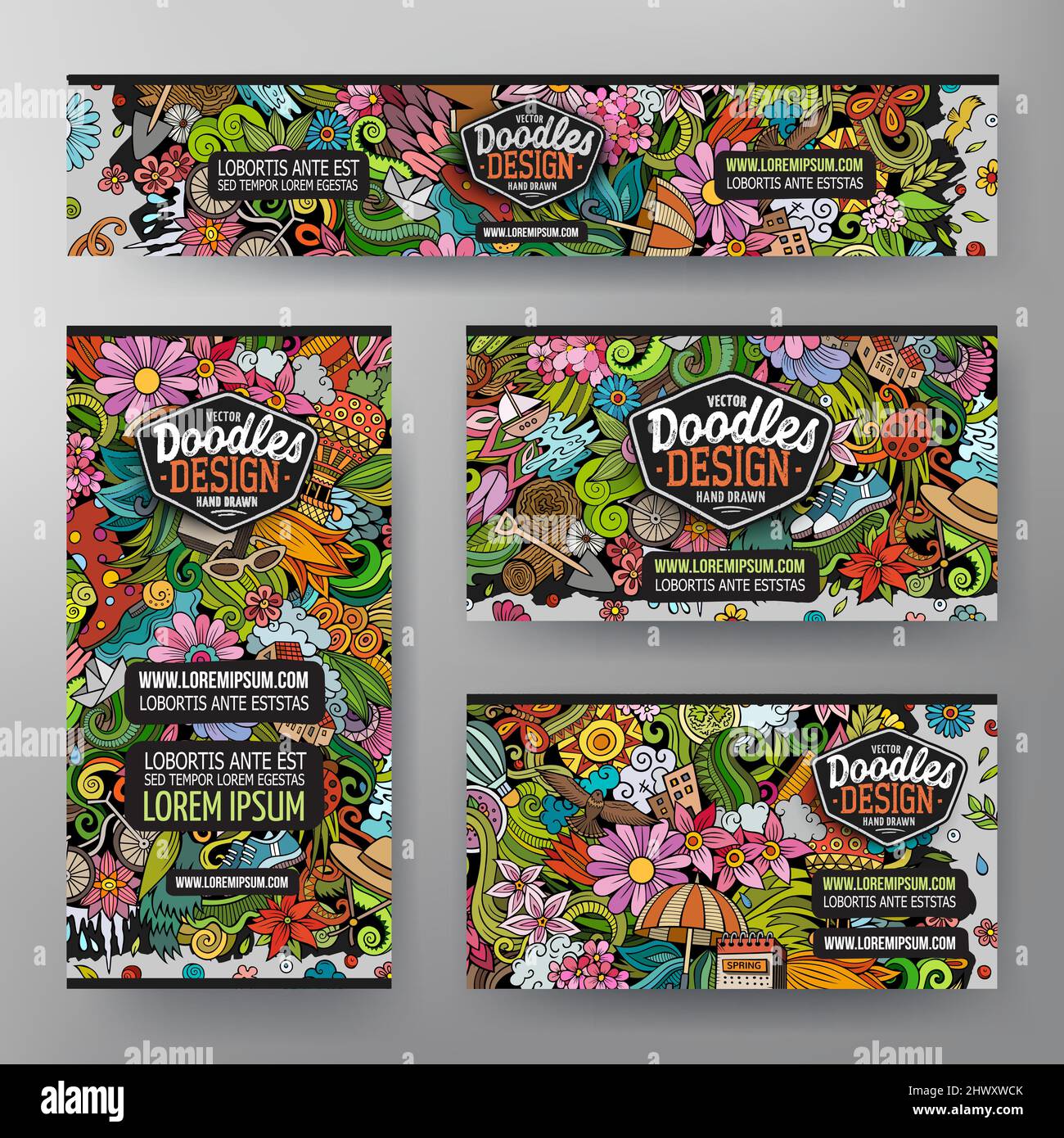 Corporate Identity vector templates set design with doodles hand drawn ...