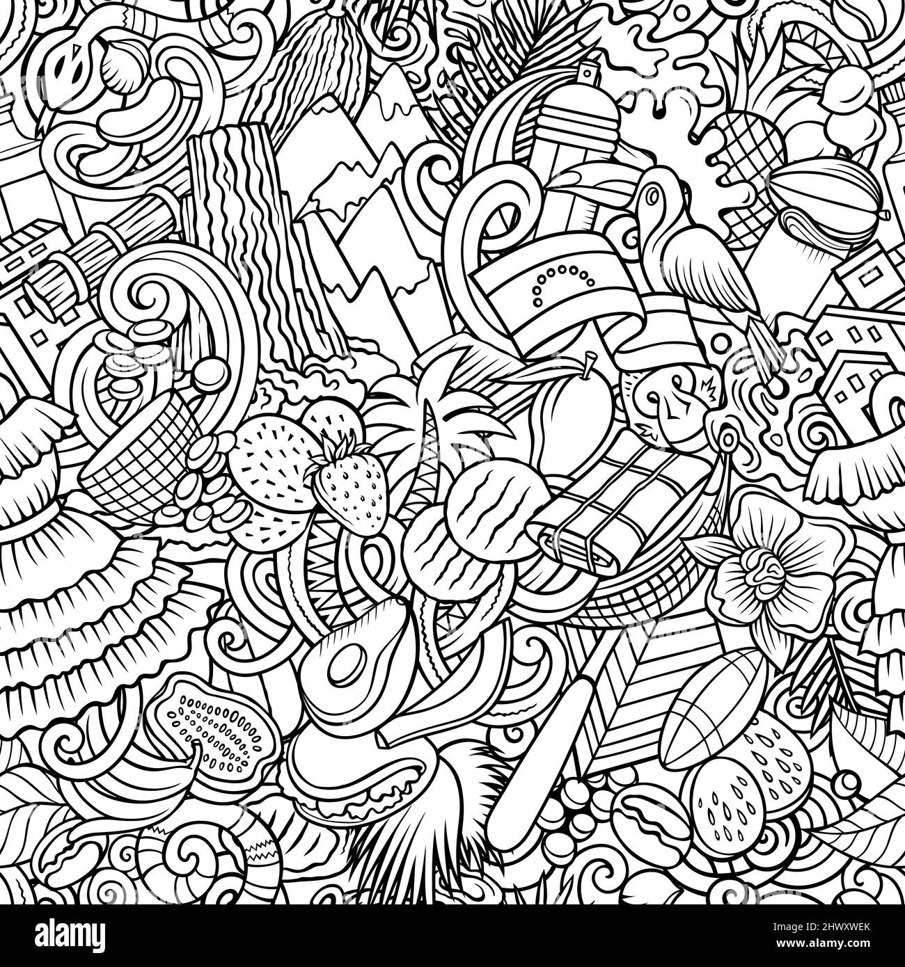 Cartoon doodles Venezuela seamless pattern. Backdrop with Latin ...