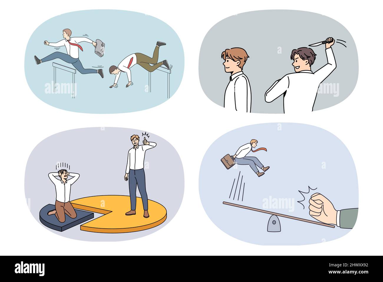 Set of diverse businessman compete for job with rival. Collection of ...