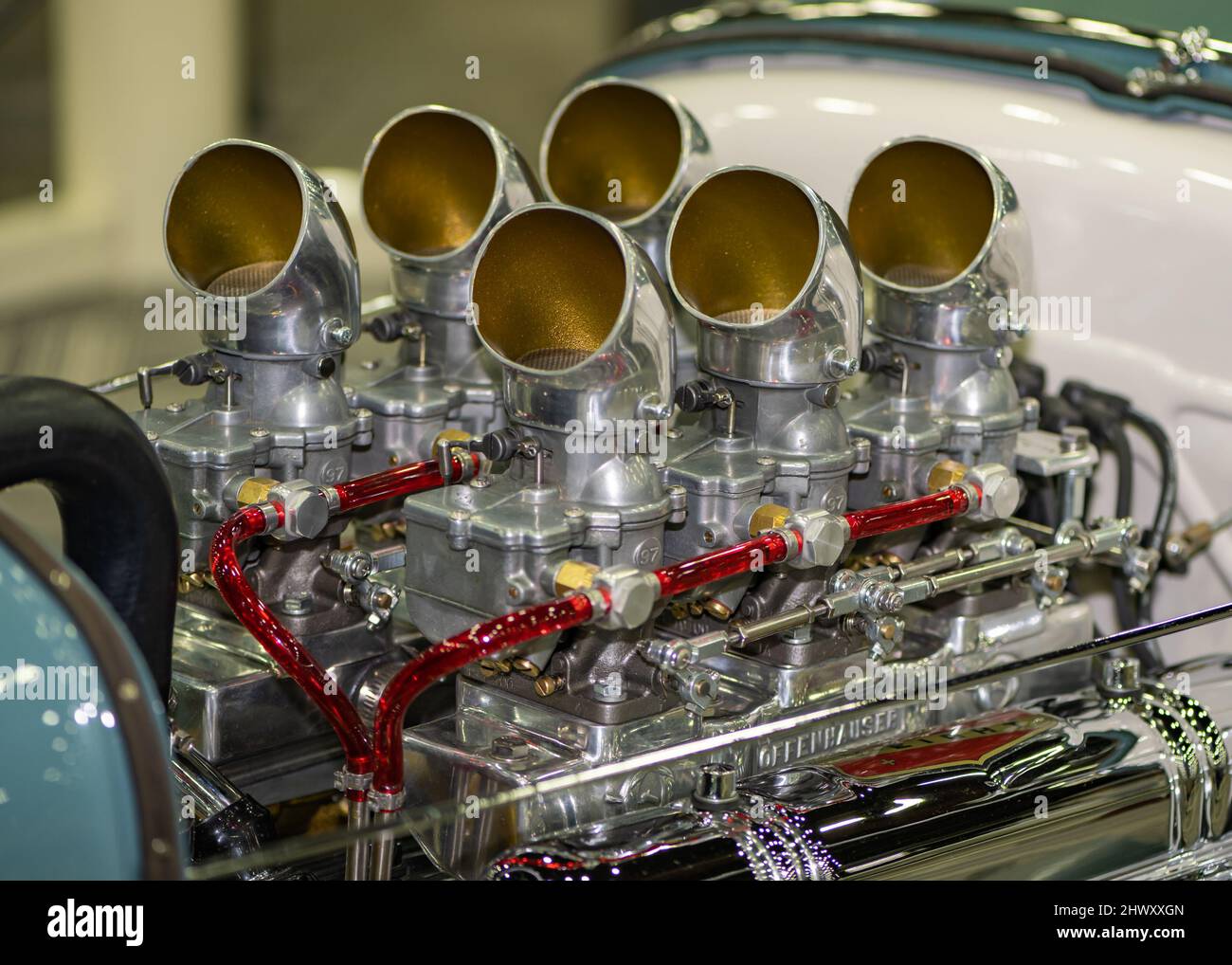 DETROIT, MI/USA - March 4, 2022: Close-up of a 1931 Ford engine with ...