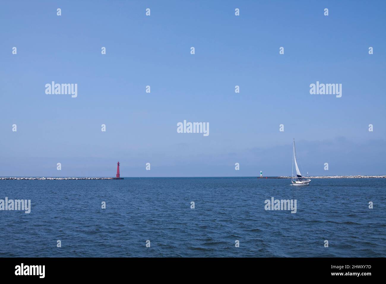 Muskegon Pier Lighthouse Along Lake Michigan Stock Photo - Alamy
